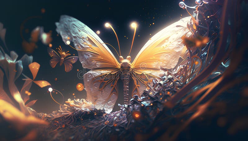 3d Rendering, Abstract Background with Golden Butterfly, Computer ...