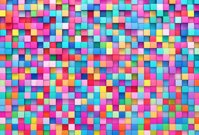 3D Rendering Abstract Background of Multi-colored Cubes Wall Stock ...