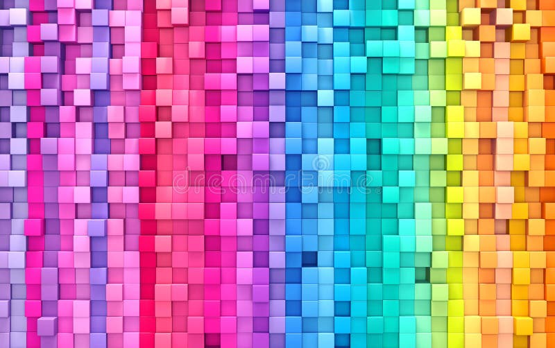 3D Rendering Abstract Background of Multi-colored Cubes Wall Stock ...