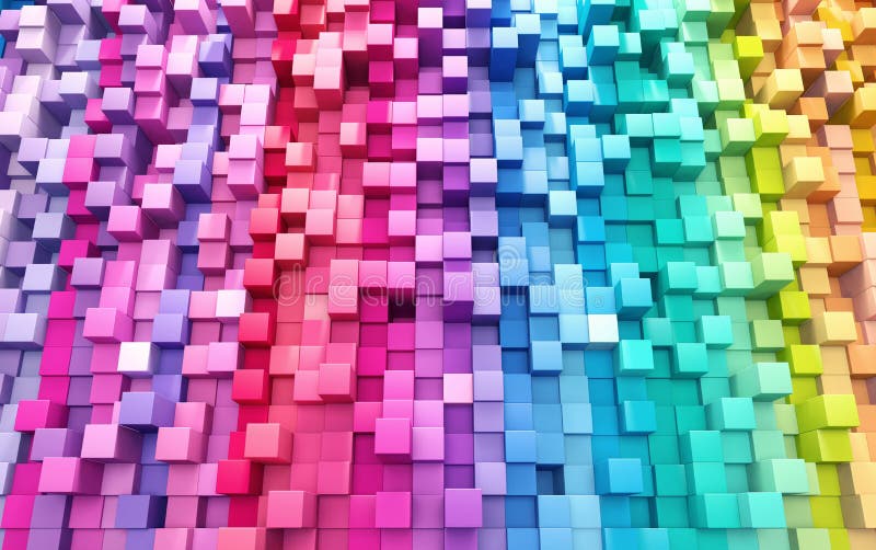 3D Rendering Abstract Background of Multi-colored Cubes Wall Stock ...
