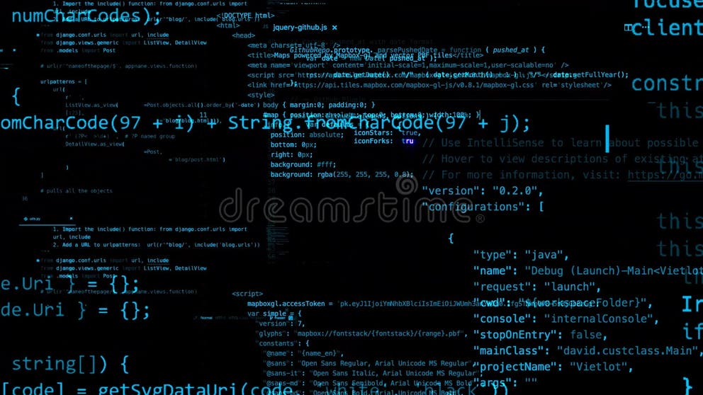 3D Rendering of Abstract Blocks of Code Located in the Virtual Space ...