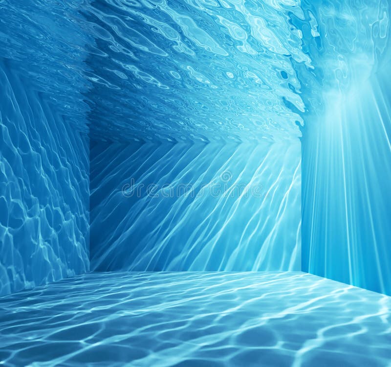 3d Rendering, Abstract Blue Background. Clear Water Inside the Swimming ...