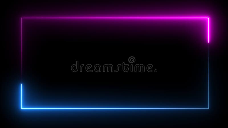 3D Rendering of an Abstract Bright Neon Rectangular Frame. Laser ...
