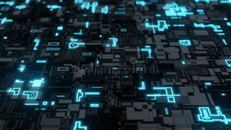 3D Rendering of Abstract Circuit Pcb Board with Glowing Led Blue Color ...