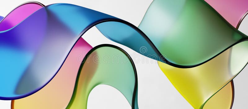 3d Rendering, Abstract Colorful Background, Curvy Translucent Ribbons ...