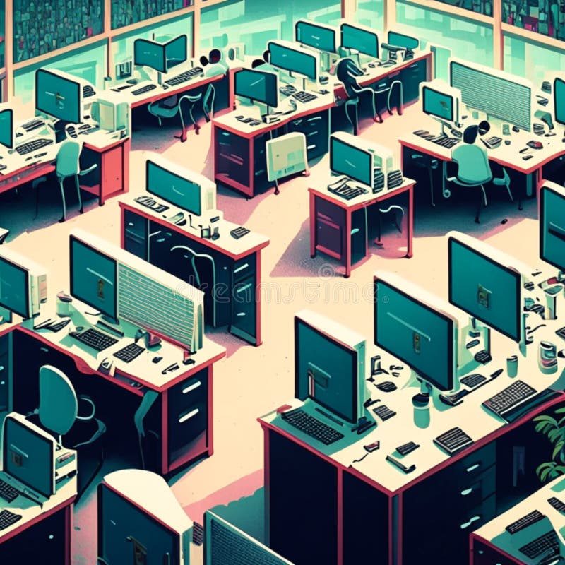 3D Rendering of an Abstract Computer Room with a Lot of Computers AI ...