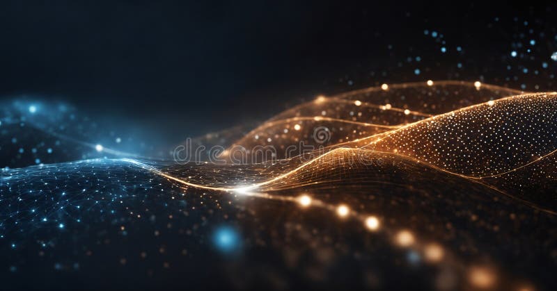 3d Rendering Of Abstract Digital Particles Wave Flowing In Space With Depth Of Field And Bokeh