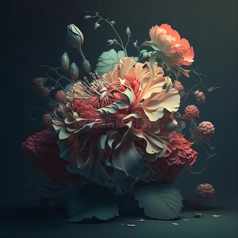 3d Rendering of Abstract Flower in Dark Space with Light Effects. Stock ...