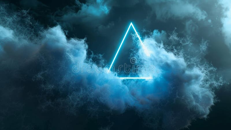 3D Rendering, Abstract Futuristic Background. Neon Triangle and Stormy ...
