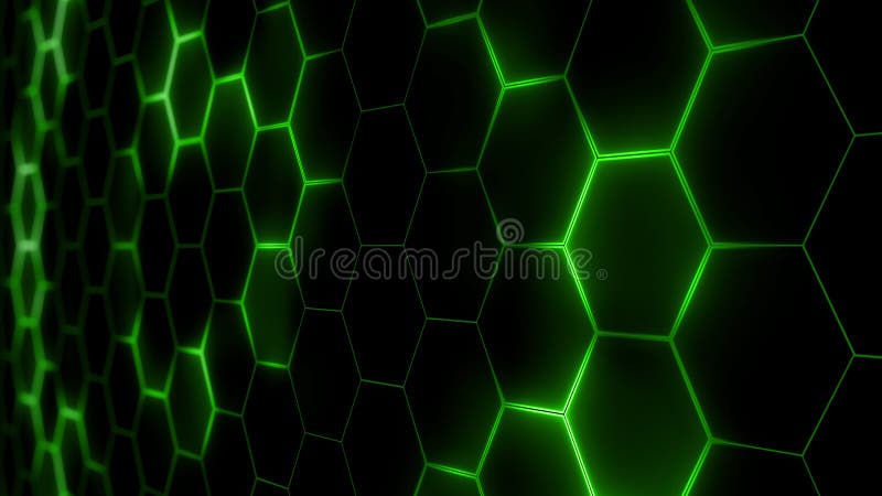 3d Rendering Of Abstract Futuristic Hexagonal Mesh With Light Effects Stock Illustration