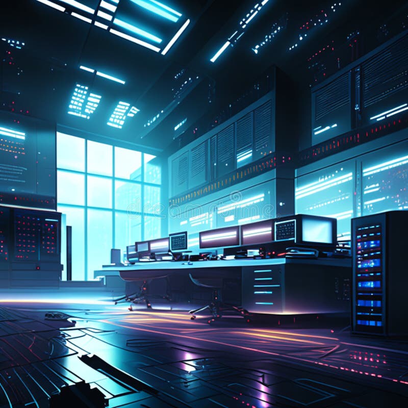 3D Rendering of Abstract Futuristic Server Room with Servers and ...