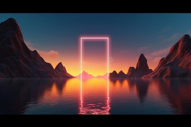 3d Rendering. Abstract Futuristic Wallpaper with Sunset or Sunrise and ...