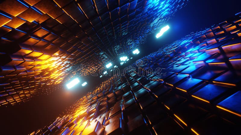 3d Rendering Abstract Glow Cube Square Dot Shape Grid Flow Wave Pattern ...