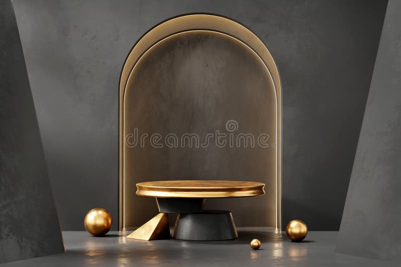 3D Rendering Abstract Gold Platform Podium Product Presentation ...