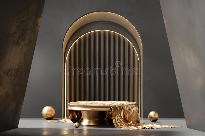 3D Rendering Abstract Gold Platform Podium Product Presentation ...
