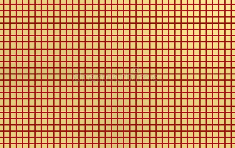 3d Rendering. Abstract Golden Grid Square with Red Line Wall Background ...