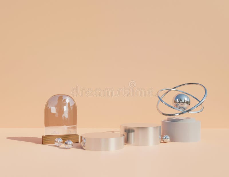 3D Rendering. Abstract Grey Podium with Spherical Objects. Stand To ...
