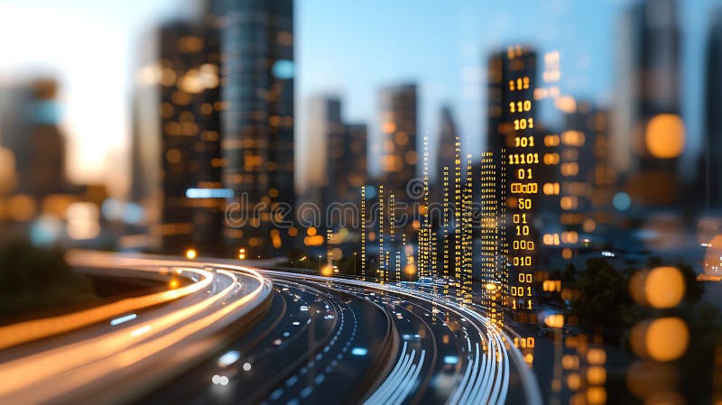 Abstract Highway Path through Digital Smart City Graphic Design Stock ...