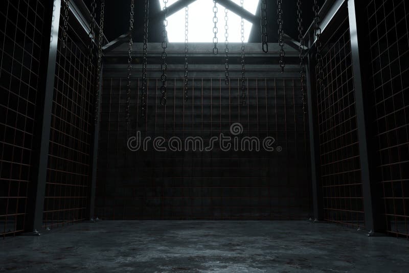 3d Rendering of Abstract Industrial Hall with Rusty Mesh and Hanging ...