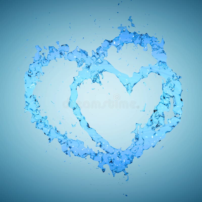 3D Rendering of Abstract Liquid Heart Shape on Blue Background Stock ...