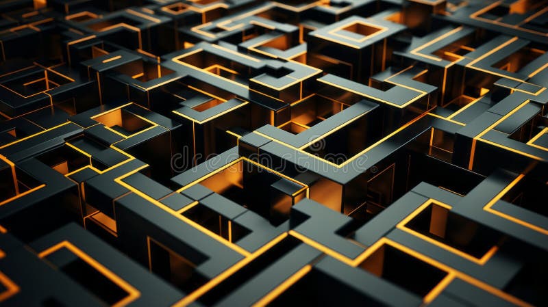 3d Rendering of an Abstract Maze with Orange Lines Stock Illustration ...