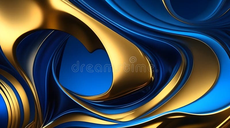 3d Rendering of Abstract Metallic Background with Blue and Gold Colors ...