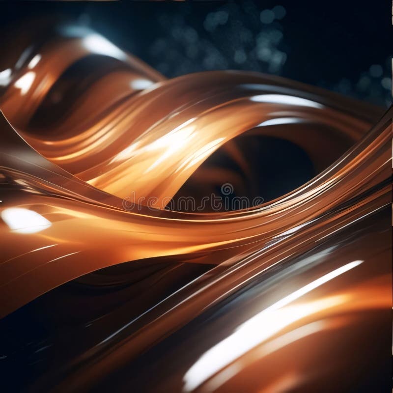 3d Rendering of Abstract Metallic Wavy Background. Orange Color Stock ...