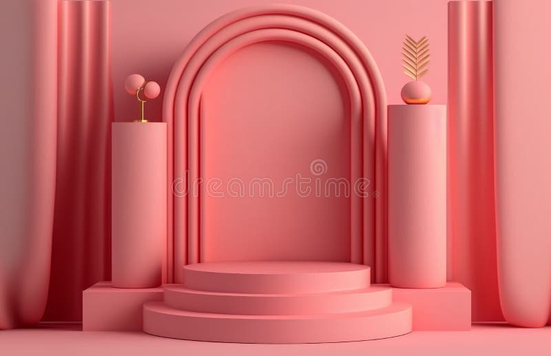 3d Rendering of Abstract Minimal Geometric Forms. Pink Podium for ...