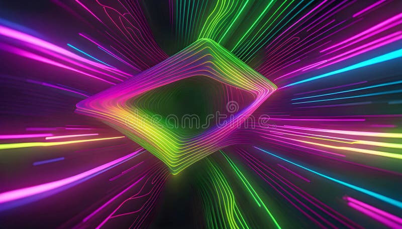 3D Rendering, Abstract Neon Background with Chaotic Lines Stock ...
