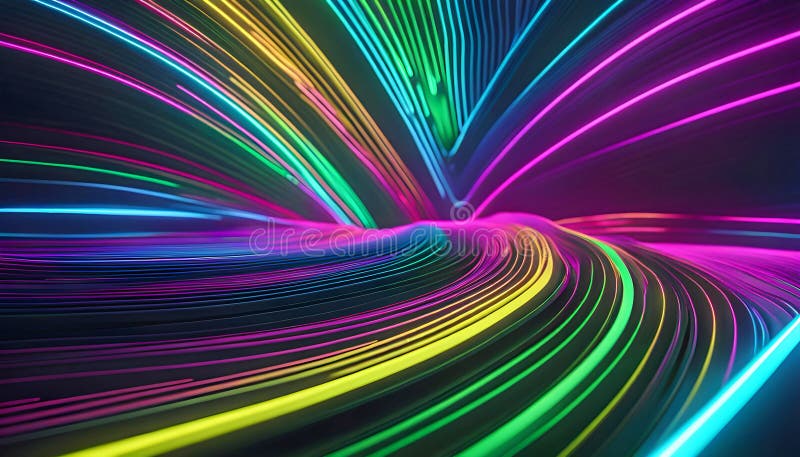 3D Rendering, Abstract Neon Background with Chaotic Lines Stock ...