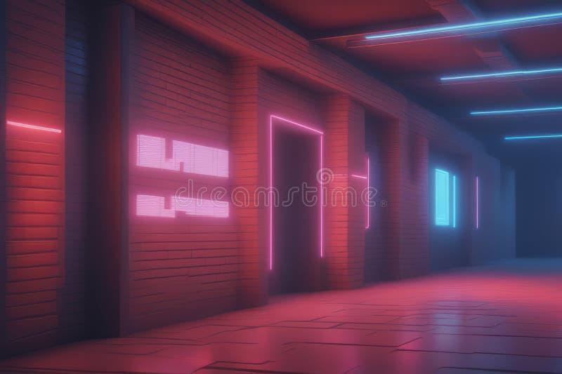 3d Rendering of Abstract Neon Lights Interior a Stock Illustration ...