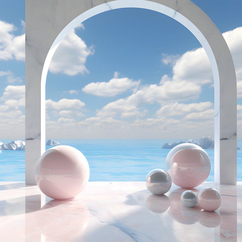 3d Rendering of Abstract Outdoor Space with Sphere Decorations, an Arch ...