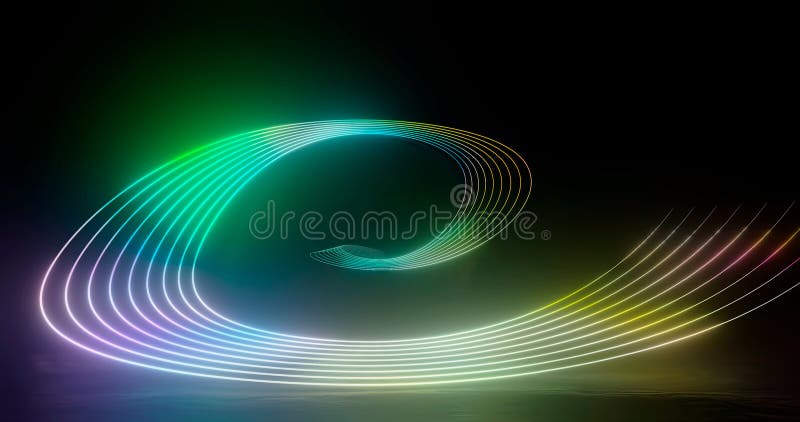 3D Rendering, Abstract Panoramic Background with Neon Light. Laser Show ...