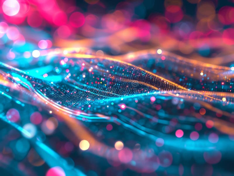 3d Rendering of Abstract Particles Wave with Depth of Field and Bokeh Lights Generative AI Stock ...