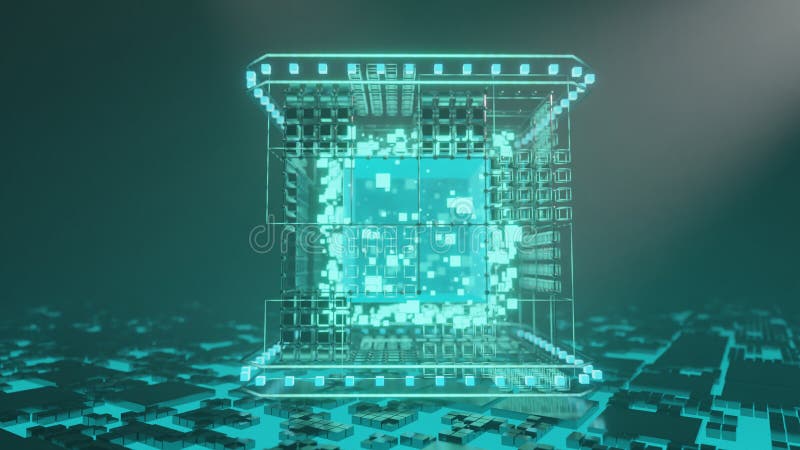 3d Rendering of an Abstract Power Plant. a Quantum Reactor. Glowing ...