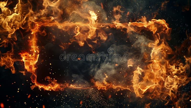3D Rendering of an Abstract Rectangular Frame Made of Fire, Set Against ...