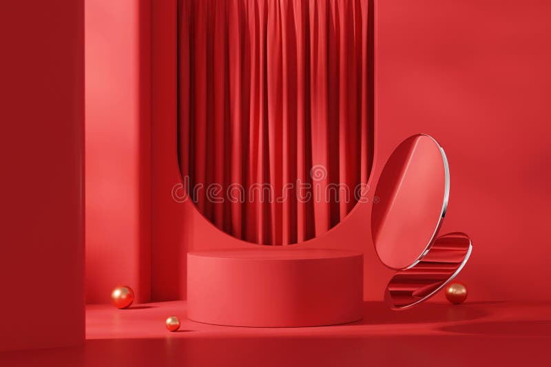3D Rendering Abstract Red Platform Podium Product Presentation ...