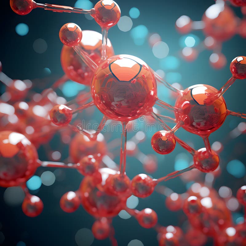 3d Rendering of Abstract Red Shiny Molecules on Blue Gradient ...