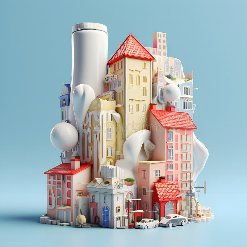 3d Rendering of Abstract Stylized Town Isolated. Stock Illustration ...