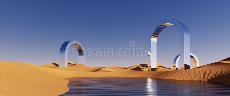 3d Rendering. Abstract Surreal Background. Desert Landscape with Sand ...
