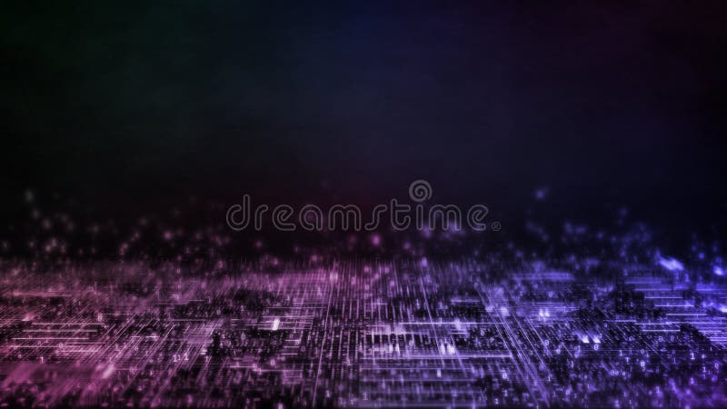 3D Rendering of Abstract Technology Background. Computer Circuit Dots and Blur Binary Data Stock ...
