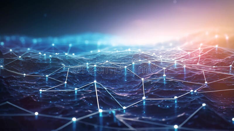 3d Rendering of Abstract Technology Background with Digital Connection Lines and Dots, Cyber Big ...