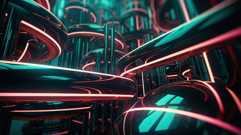 3d Rendering of Abstract Technology Copper Pipe Background. Futuristic ...