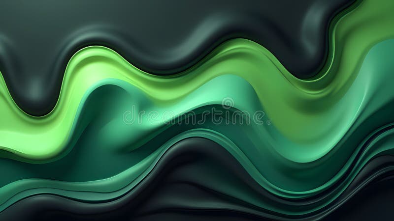 3d Rendering of Abstract Wavy Background. Green and Black Colors Stock ...