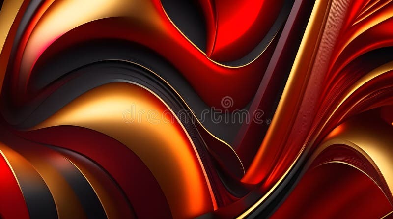 3d Rendering of Abstract Wavy Metallic Background in Red and Gold ...