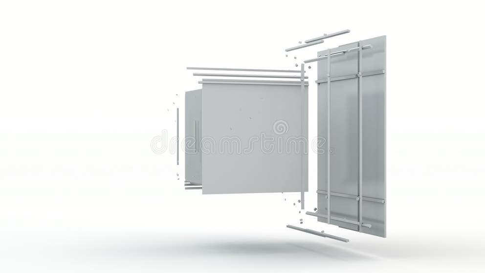 3D Rendering of an Abstract White Cube Torn Apart. Cube Segments in the ...