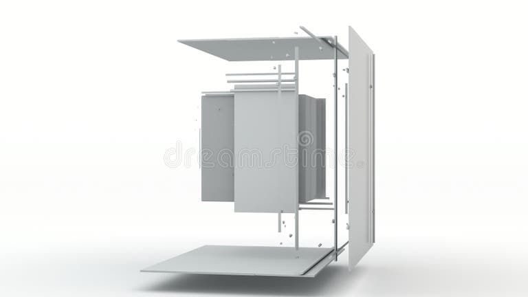 3D Rendering of an Abstract White Cube Torn Apart. Cube Segments in the ...