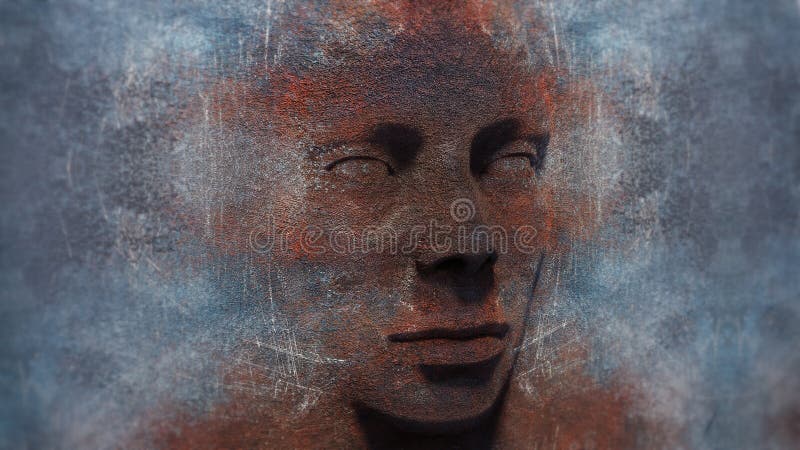 3d Rendering of an Abstract Woman Face on a Rusty Metal Sheet Stock ...