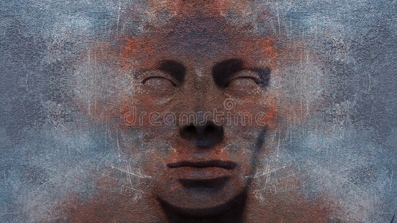 3d Rendering of an Abstract Woman Face on a Rusty Metal Sheet Stock ...