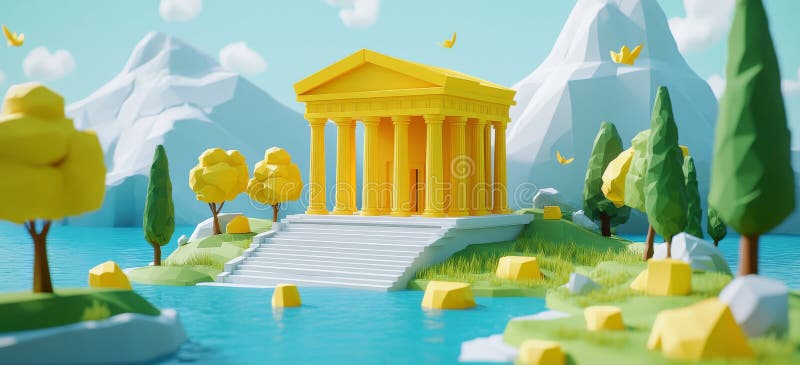 A 3D Rendering of the Acropolis of Athens in a Simple Low Poly Origami ...